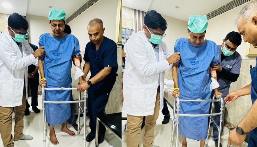 کے سی آر نے ڈاکٹروں کی نگرانی میں واکر کی مدد سے چہل قدمی کی (ویڈیو ...